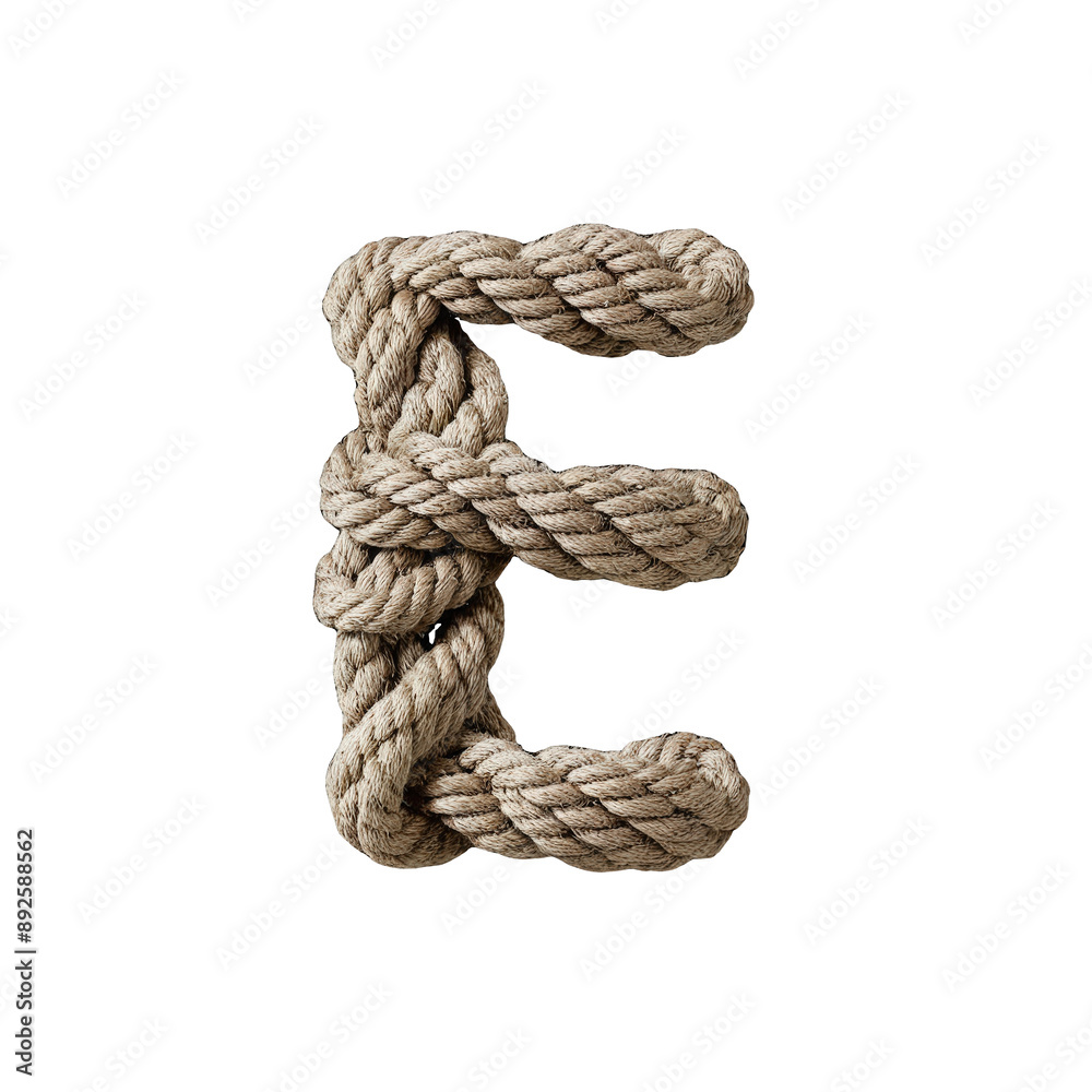 Letter E. Natural Rope and Cord Artstyle. typography font, alphabet abc ...