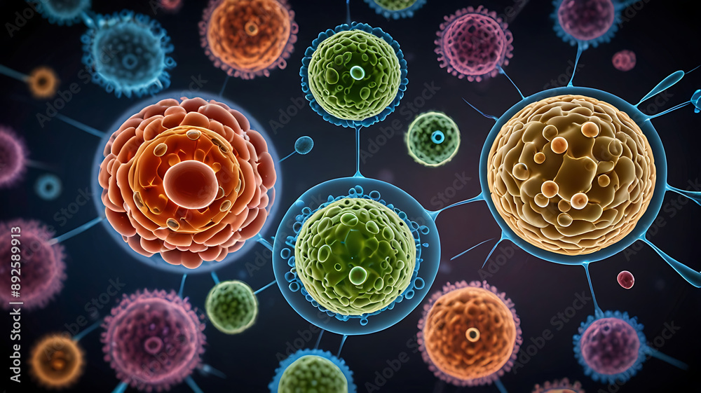 An illustration of stem cells transforming into different types of ...