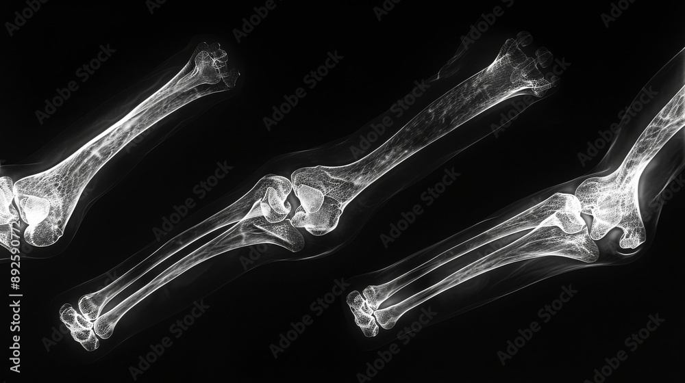 X-ray showing healthy human elbow joints from multiple angles Stock ...