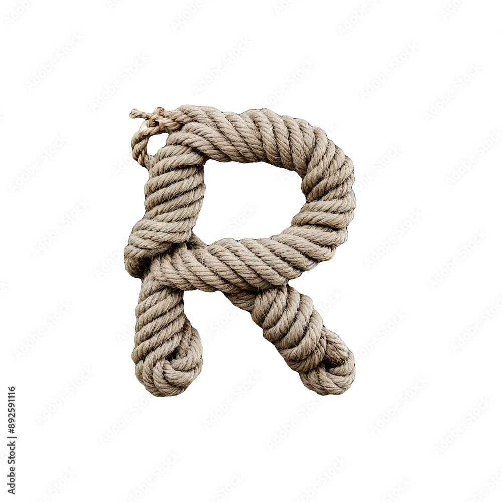 Letter R. Natural Rope and Cord Artstyle. typography font, alphabet abc ...