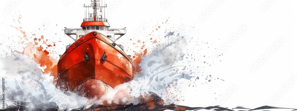 A boat drawing submerged in water, with a water splash next to its side ...