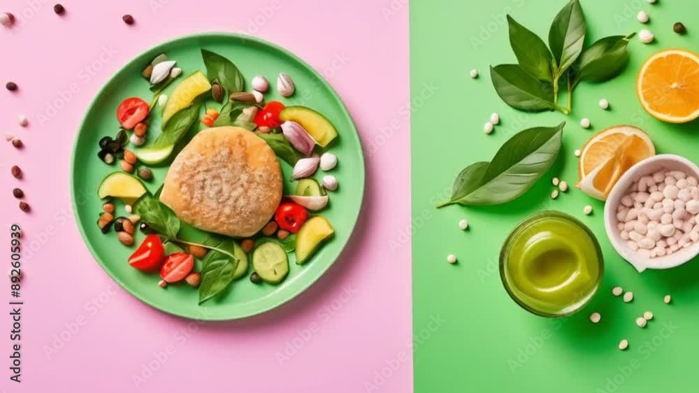 foods on a pink and green background, istockphoto, 4k polymer clay food ...