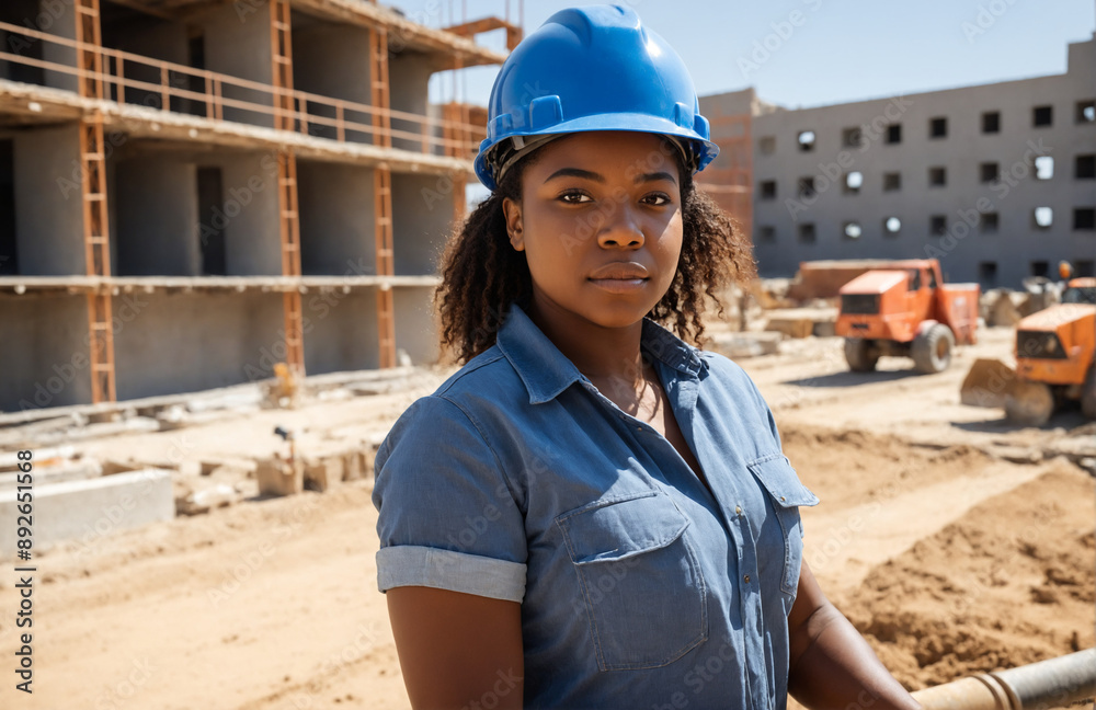 de&I image of black woman construction worker at construction site ...