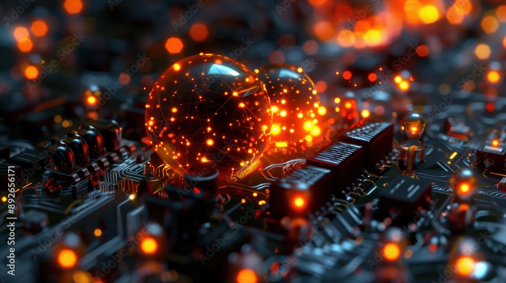 Futuristic quantum computer with glowing qubits in a high-tech ... Futuristic quantum computer with glowing qubits in a high-tech ...