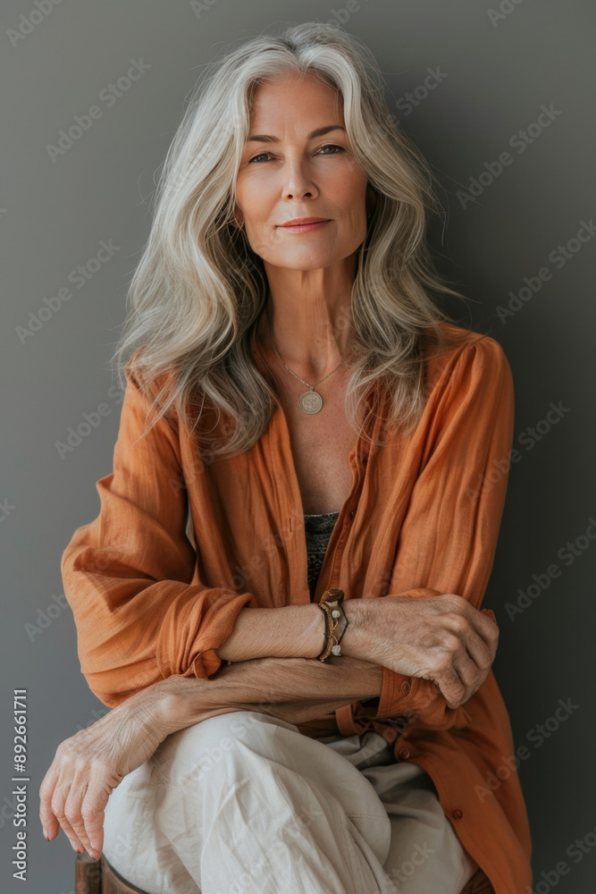 1. Senior woman wearing a stylish outfit, posing confidently, full body ...