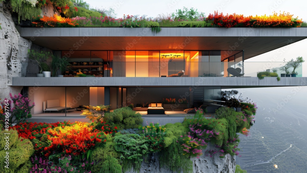Contemporary cliffside house featuring open architecture and vibrant ...