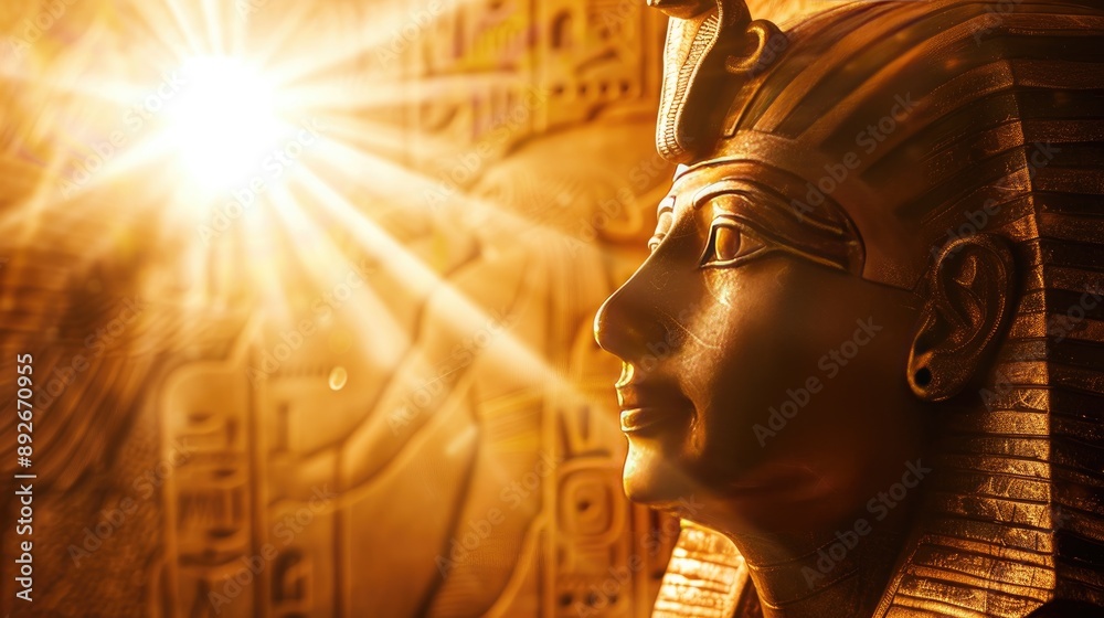 Ra, the Egyptian sun god, depicted with rays of sunlight emanating from ...