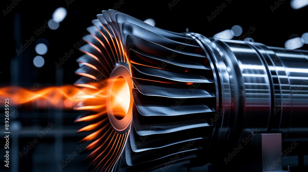 A detailed shot of a gas turbines combustion chamber in a combined ...