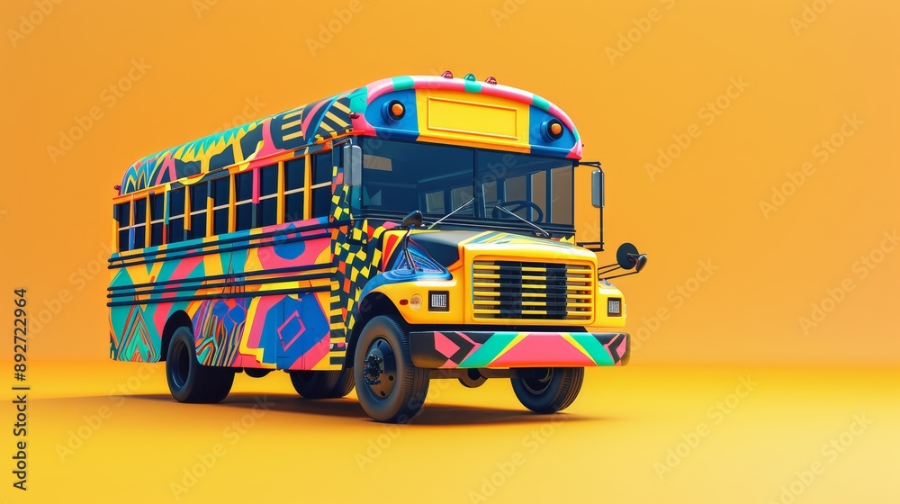 Stylized 3D school bus with abstract patterns, back to school, unique ...