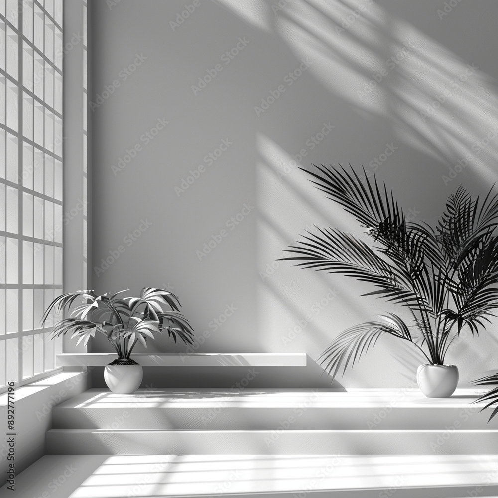 Abstract minimal blank black and white background, 3d room background ...
