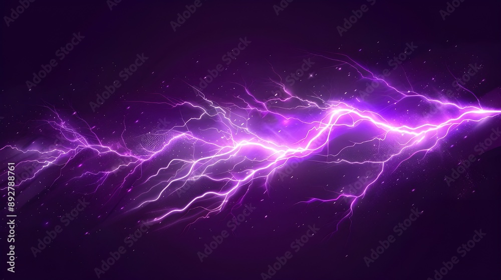 Purple thunderbolt strikes with lightning at night. Electric impact ...