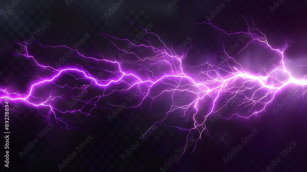 Purple thunderbolt strikes with lightning at night. Electric impact ...