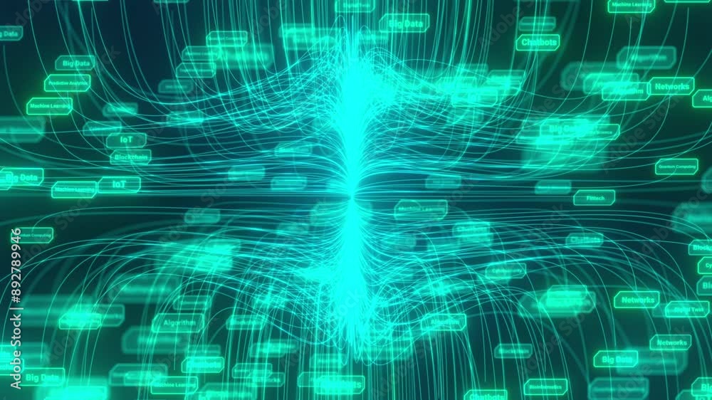 Deep learning Big data technology and data science abstract background..AI Data flow concept ...