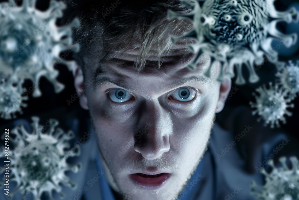 Isolated close-up capturing young man's reaction of genuine shock ...