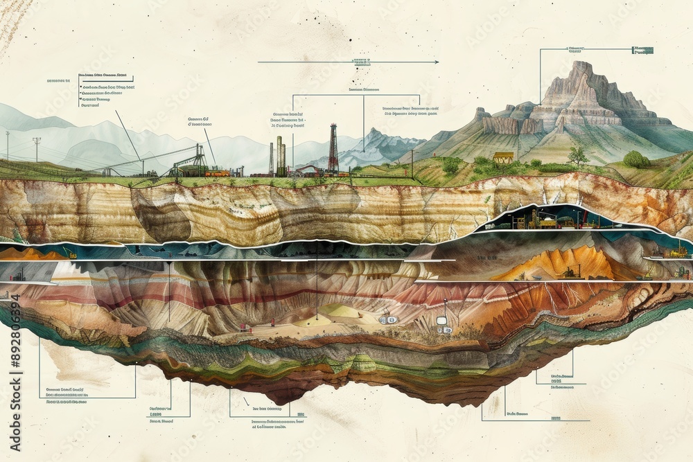 Detailed Cross-Section Illustration of Geological Layers Involved in ...