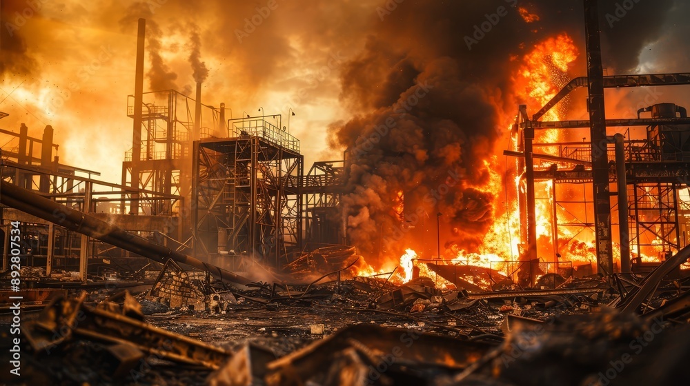 Disastrous industrial accident as complex machinery in a metalworks ...