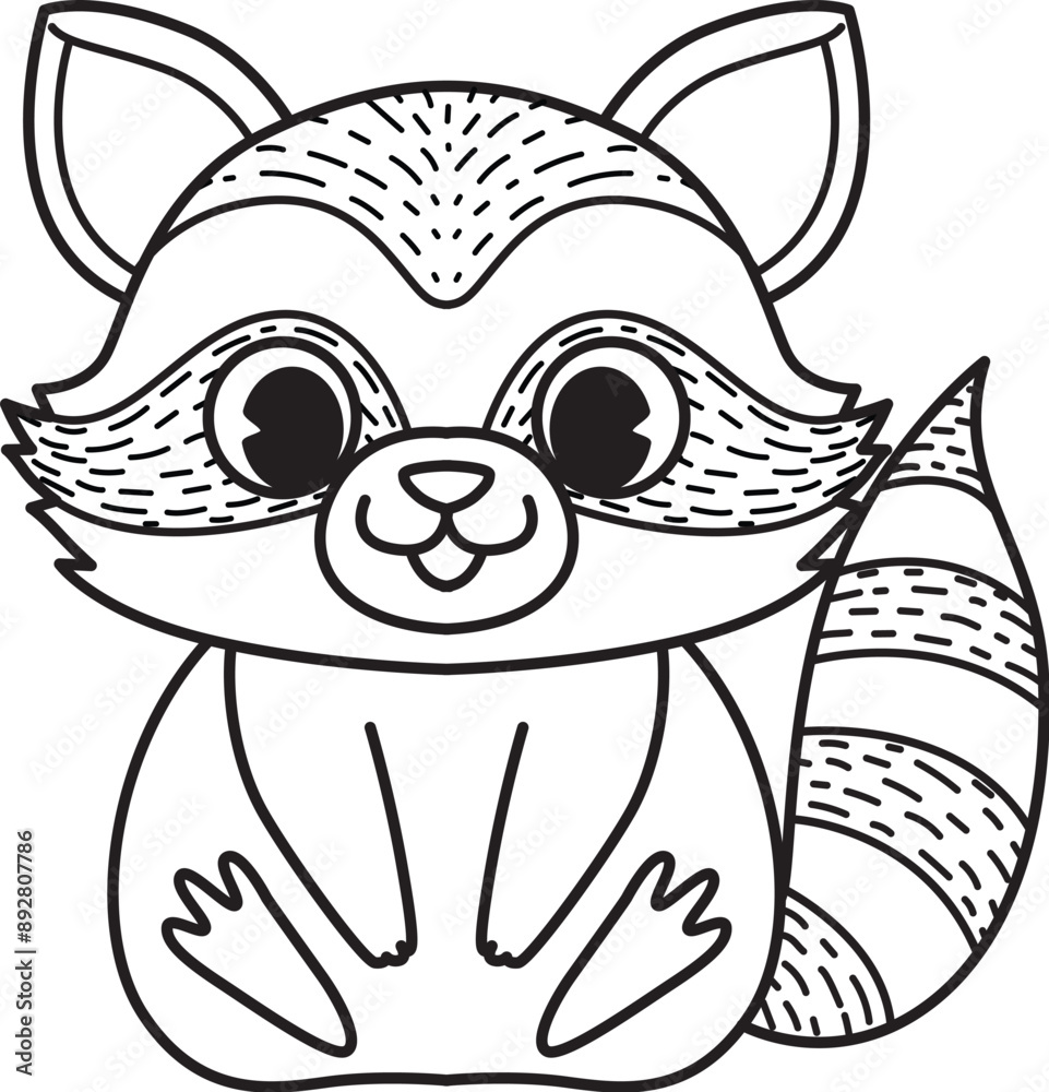 Bold line drawing cute baby raccoon with editable strokes for coloring ...