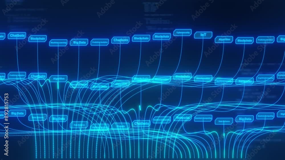 Deep learning Big data technology and data science abstract background..AI Data flow concept ...