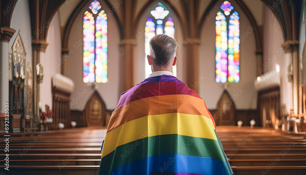 Catholic priest with rainbow flag as a symbol of tolerance and ...