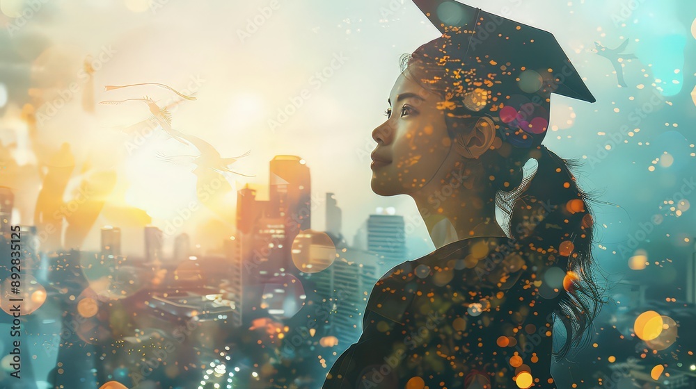 double exposure overlaying images of ambitious dreams, like soaring ...