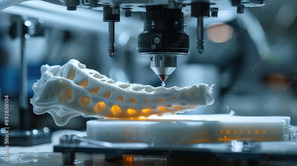 3D printer creating a customized medical implant or prosthetic limb ...