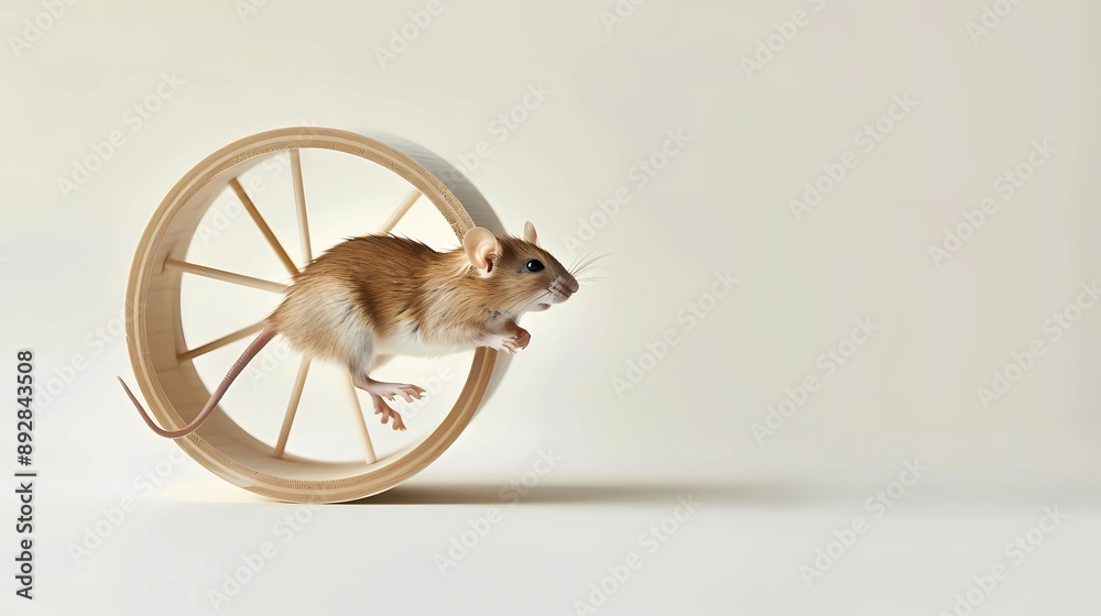 A rat runs happily in an empty, vertical white wood wheel with no ...