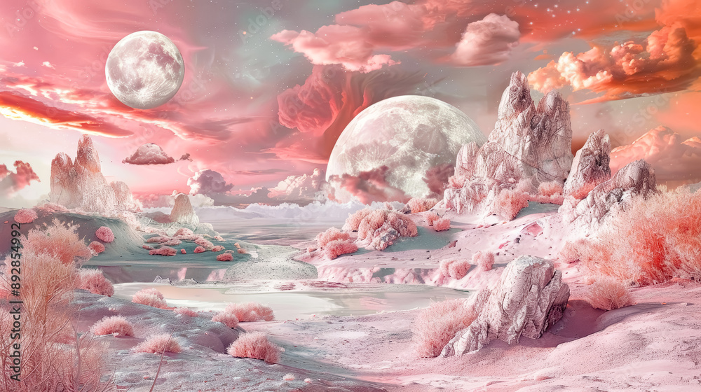Abstract pink and white background with dreamy surreal fantasy ...