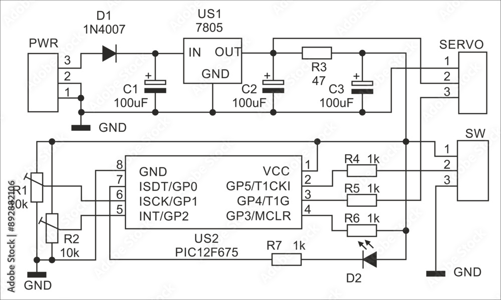 Schematic diagram of electronic device on sheet of paper. Vector ...