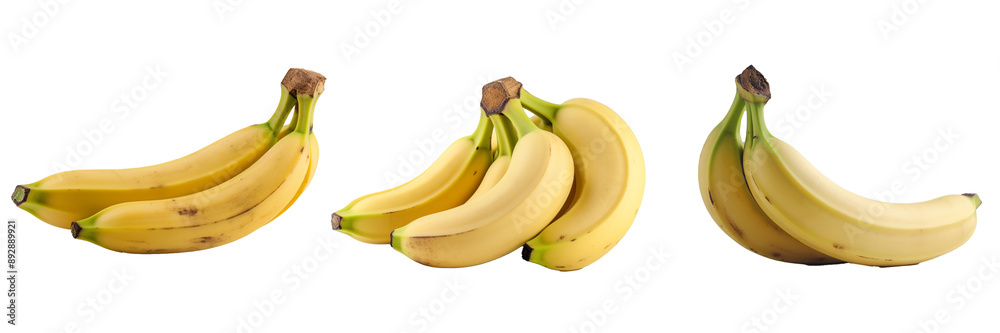 Collection set of Three ripe bananas in a row isolated on transparent ...