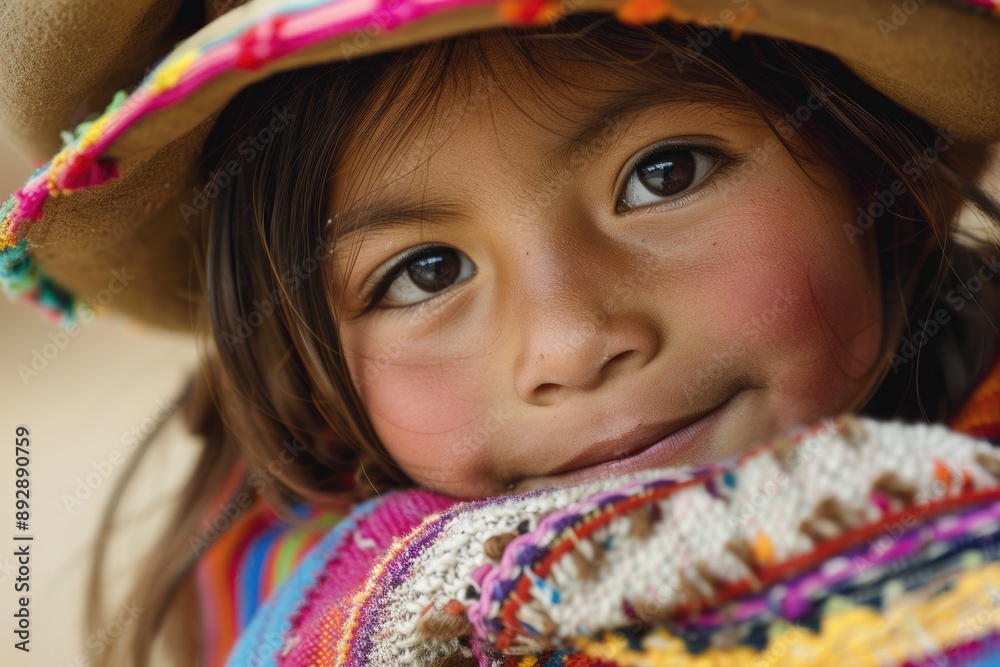 Latin America Child. Aymara Girl in Traditional Attire from Bolivian ...