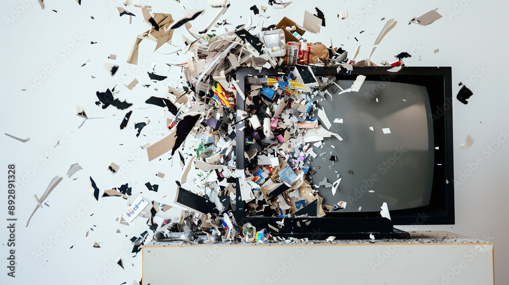 Refuse Spewing from Television, trash fake news, tv brainwashing Stock ...