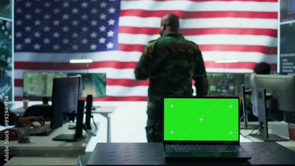 US army working in a top secret control center with isolated mockup ...
