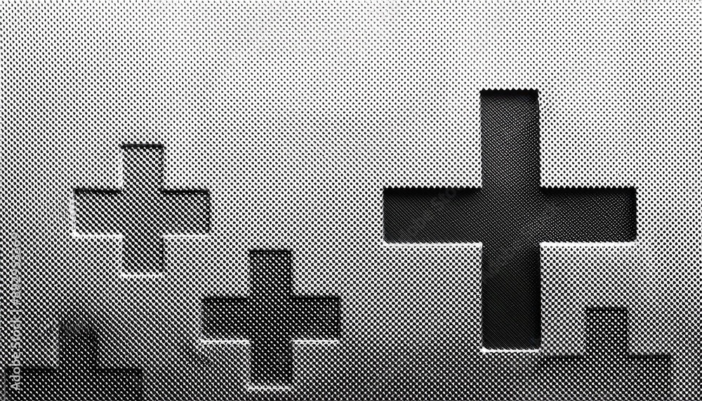 horizontal halftone of black cross or plus design for pattern and ...