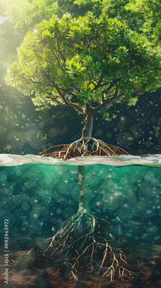Carbon capture concept. Natural carbon sinks. Mangrove trees capture ...