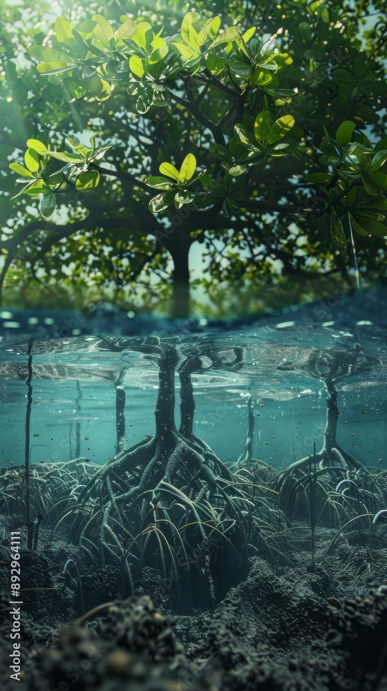 Carbon capture concept. Natural carbon sinks. Mangrove trees capture ...