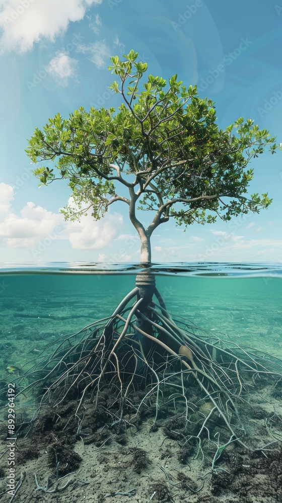 Carbon capture concept. Natural carbon sinks. Mangrove trees capture ...