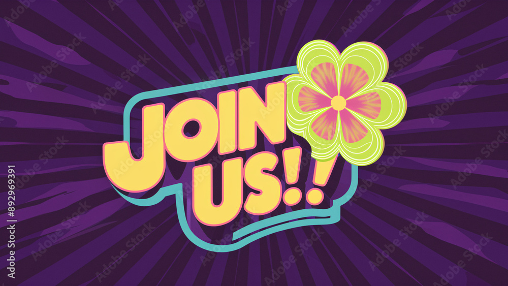 Groovy "Join Us" Invitation Poster with Retro Flower Power Design and ...