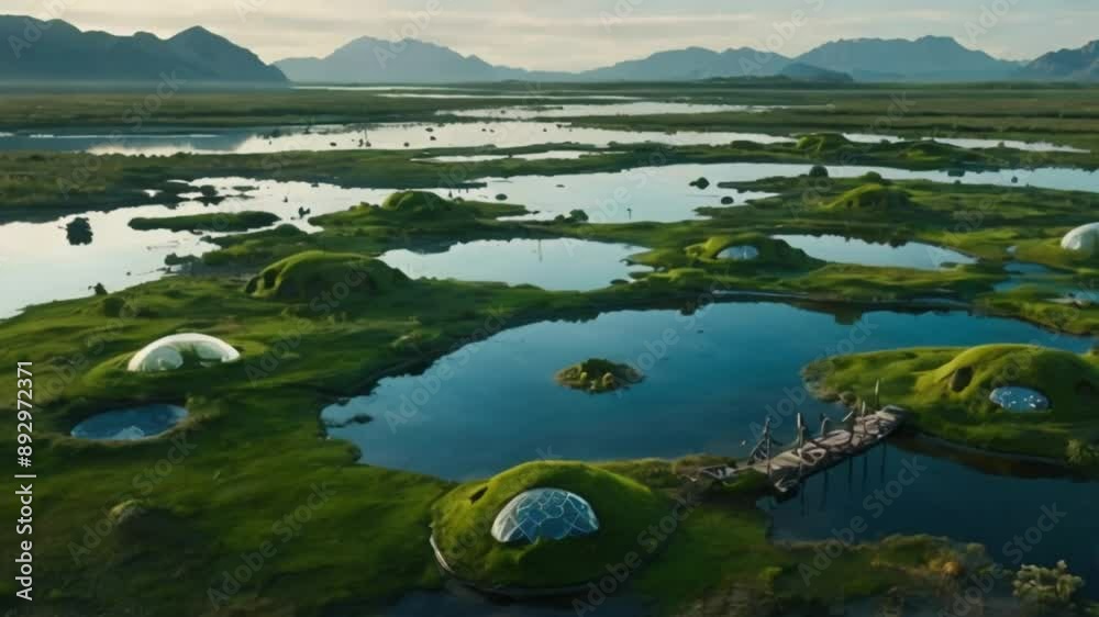 A field of floating islands, each with its own unique ecosystem and ...