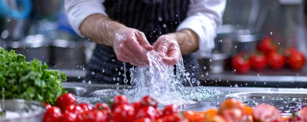 Chef Washing Hands Thoroughly Before Cooking Food Safety and Hygiene in ...