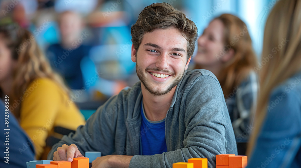 Team Building Activity: Colleagues participating in a fun team-building ...