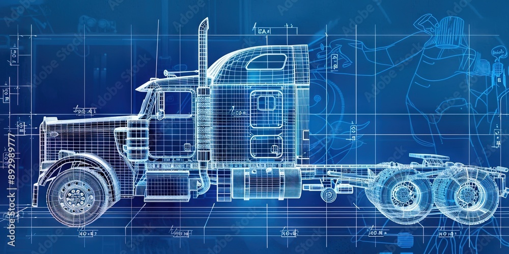 Semi truck engineering schematics - blueprints for industrial logistics ...