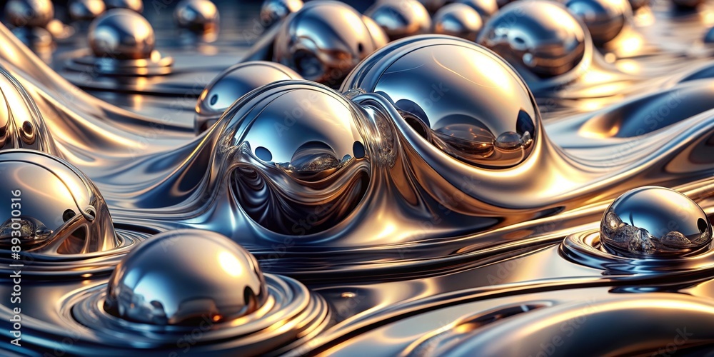 Abstract liquid mercury background with metallic shine and reflective ...