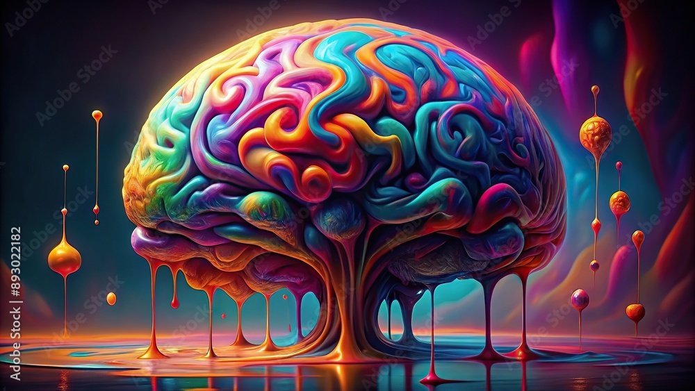 Surreal melting brain art fisheye with psychedelic colors and distorted ...