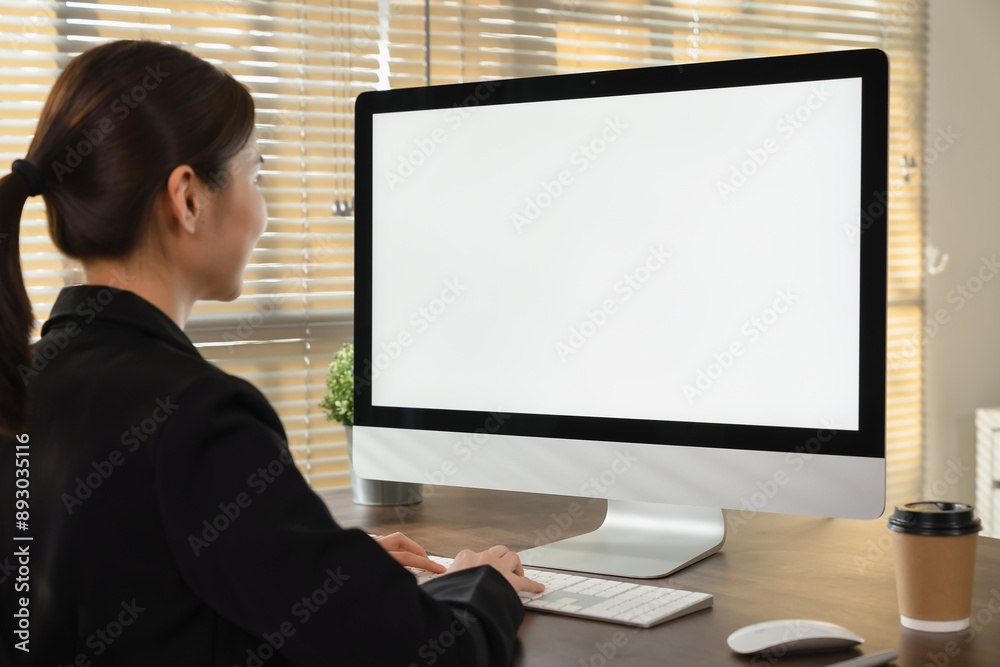 Businesswoman using computer and hand type on the keyboard, Mockup ...