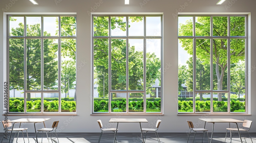 Classroom Windows with School Yard View on White Background - Academic ...
