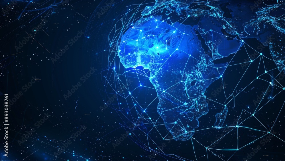 Virtual continents connected by plexus light lines connected by space ... Virtual continents connected by plexus light lines connected by space ...