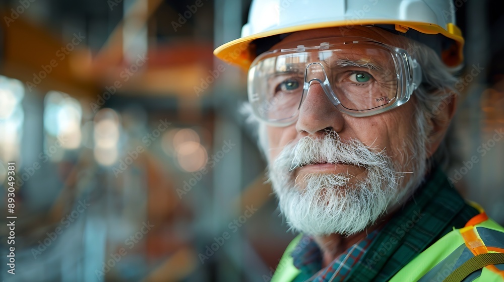Portrait senior Civil engineer wearing green safety vest and PPE work ...