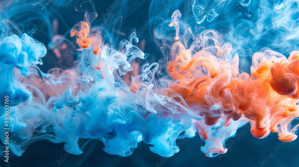 High-resolution image of ink drops diffusing in water, creating ...