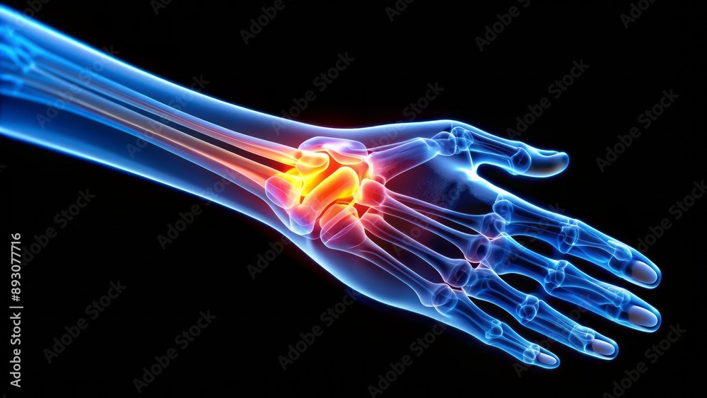 Vibrant 3D X-ray image of a bent wrist joint highlighting cubital ...