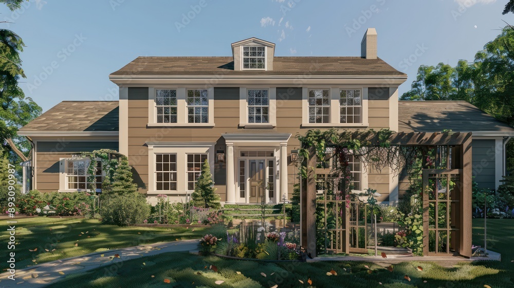 Straight front view of a Cleveland house in Colonial Revival style with ...